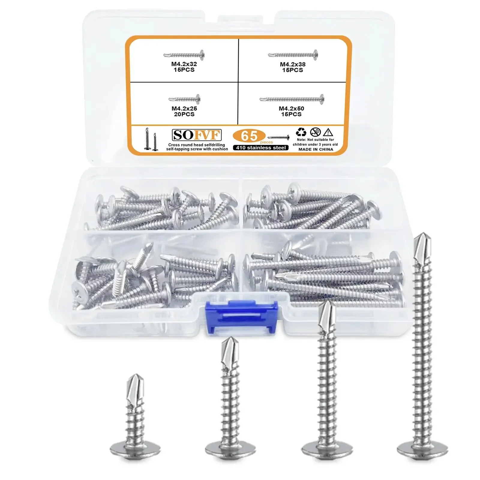 410-Stainless-Steel-Frame-Head-Tapping-TEK-Screws-65PCS-8-Self-Drilling ...