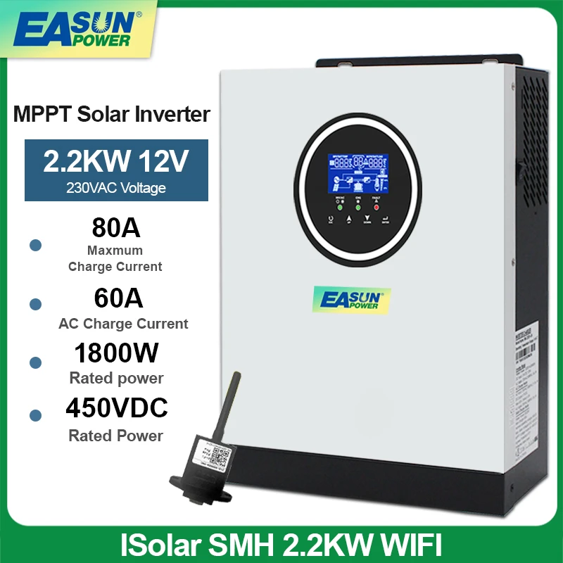 Easun 1800w Hybrid Solar Inverter 12v 230v Pv Max 450v Built In 80a Mppt Solar Controller Pure ...
