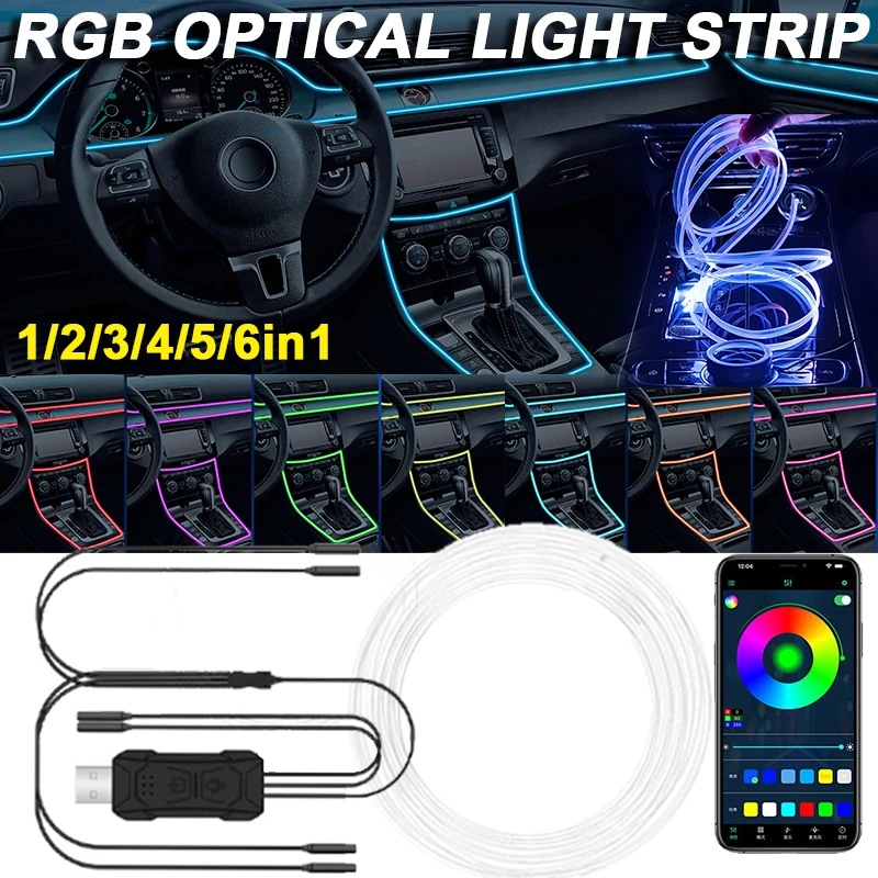 Car-RGB-Ambient-LED-Light-Strip-USB-Fiber-Optic-Atmosphere-Neon ...