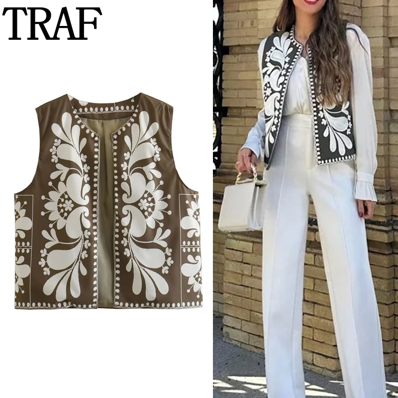TRAF-2023-Print-Cropped-Vest-Woman-Boho-Sleeveless-Vests-For-Women-Flowers-Elegant-Womens ...