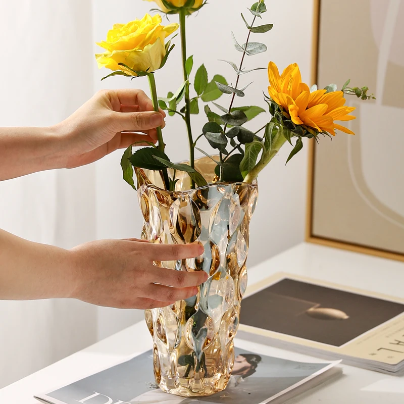 Light-Luxury-Glass-Vase-Living-Room-Flower-Vase-Gorgeous-Color-Simple ...