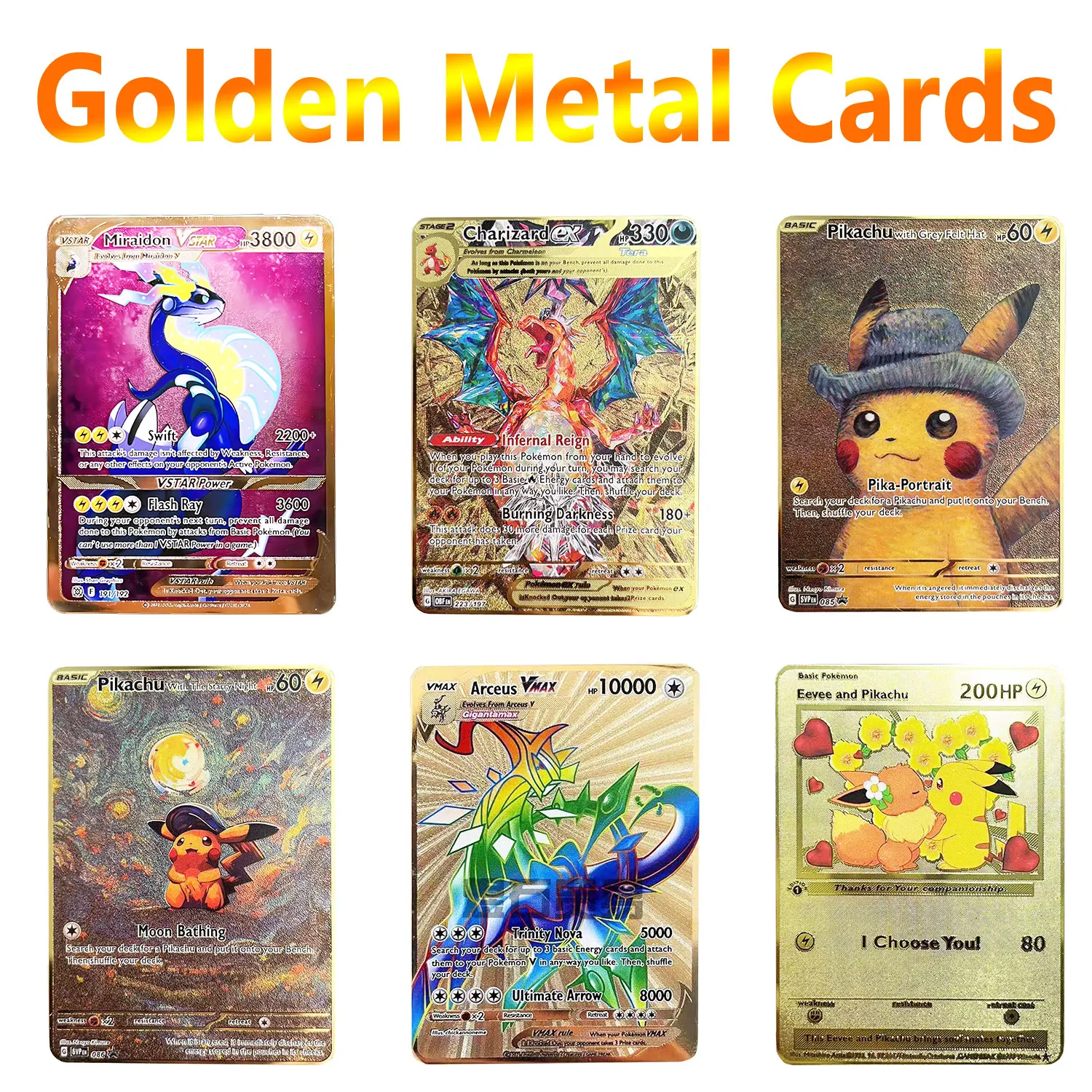 DIY-goldene-Pokemon-Metall-karte-van-Gogh-Pikachu-Terastal-Charizard ...