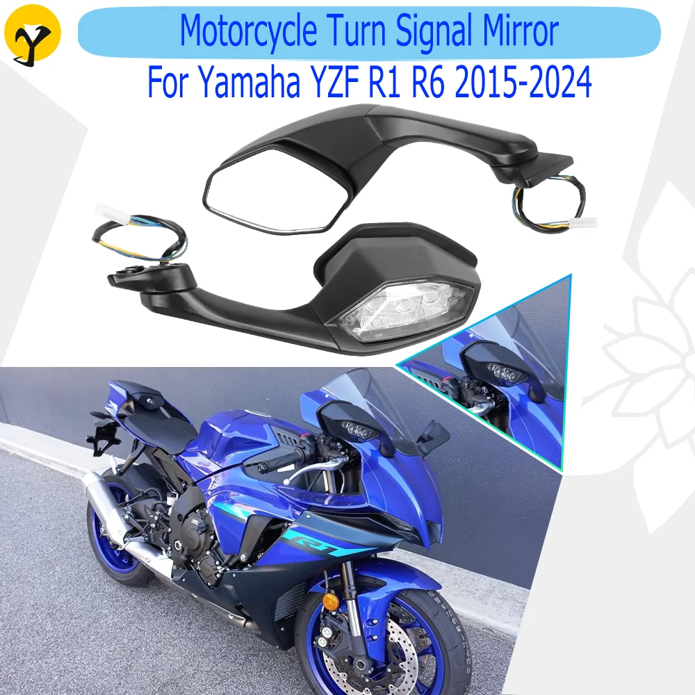 Motorcycle Turn Signal Mirror For 2015-2024 Yamaha YZF R1 R6 Foldable ...
