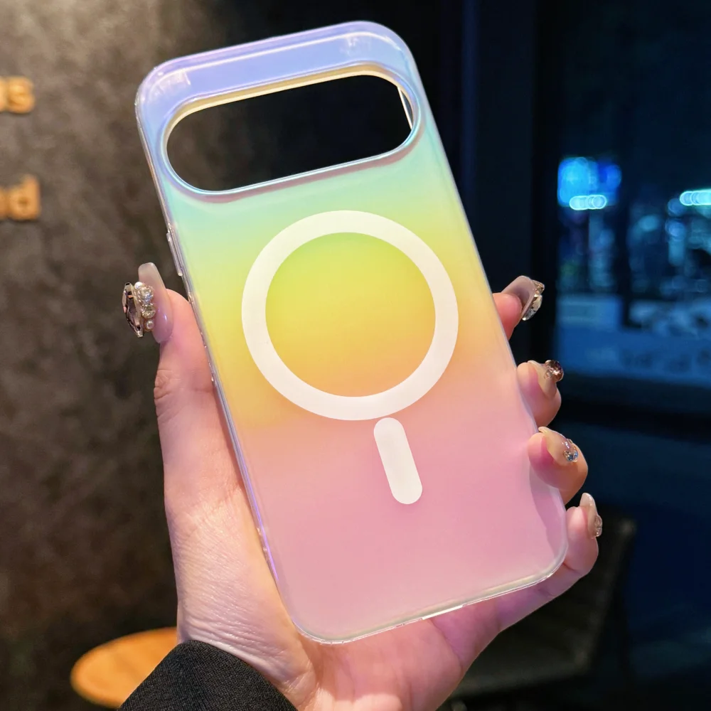 Laser Rainbow Magnetic Wireless Charging Armor Cover for Pixel 9 (Colorful)