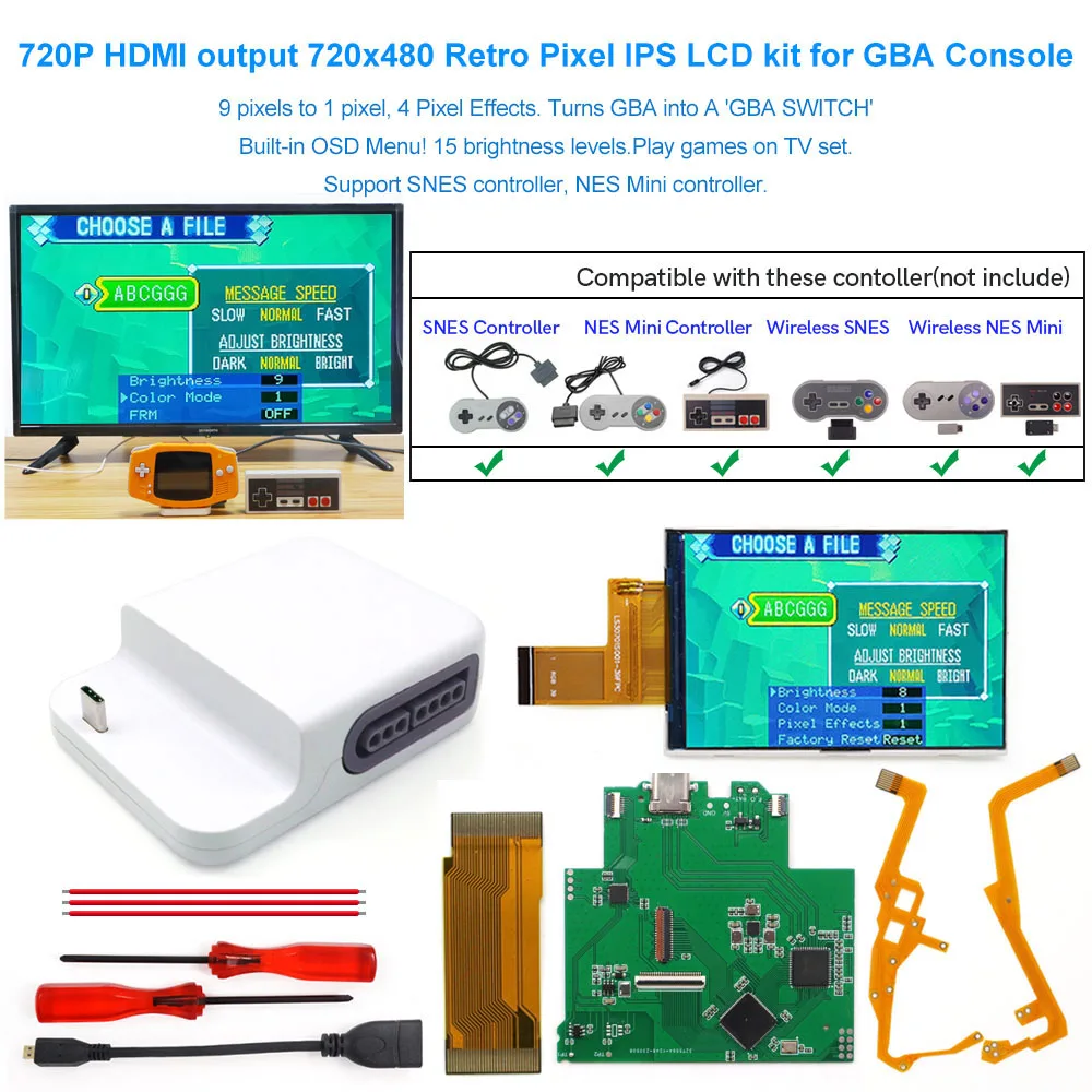 Estación de acoplamiento HDMI 2023 P GBA IPS LCD Mod Kits, Compatible con Gameboy Advance 32 PIn ...