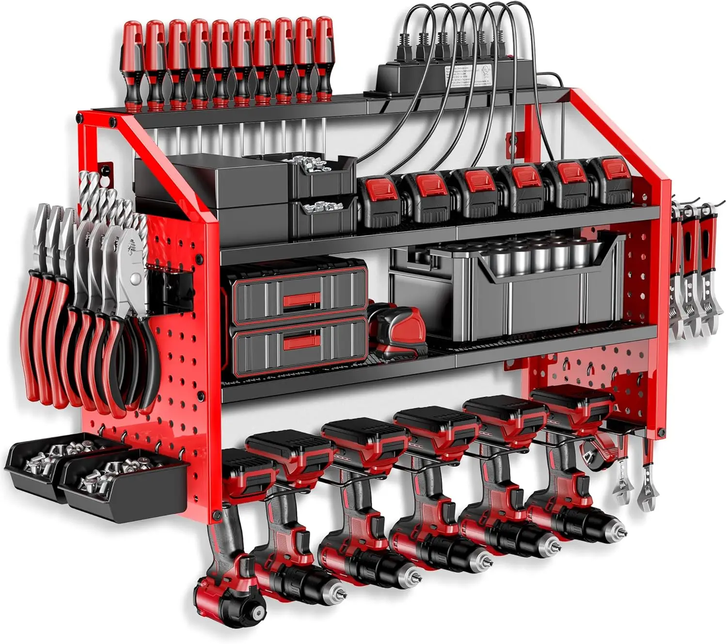 Garage-6-Drill-Storage-Shelf-8-Hooks-2-Screw-Boxes-6-Outlets-Power ...