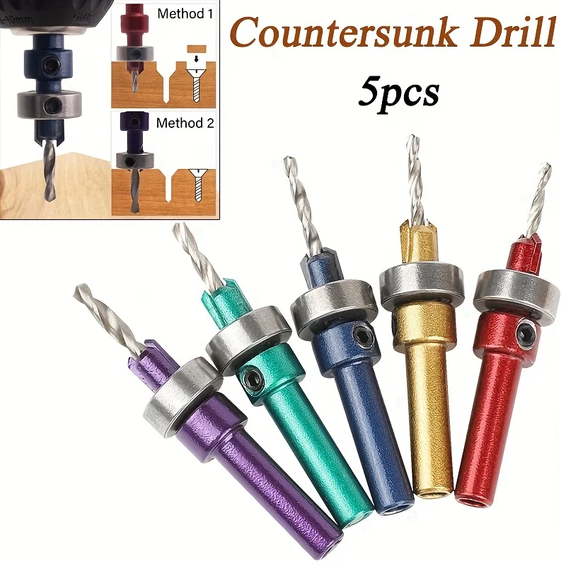5pcs/Set Limit Countersunk Drill Carbide Depth Adjustable 8mm Round ...