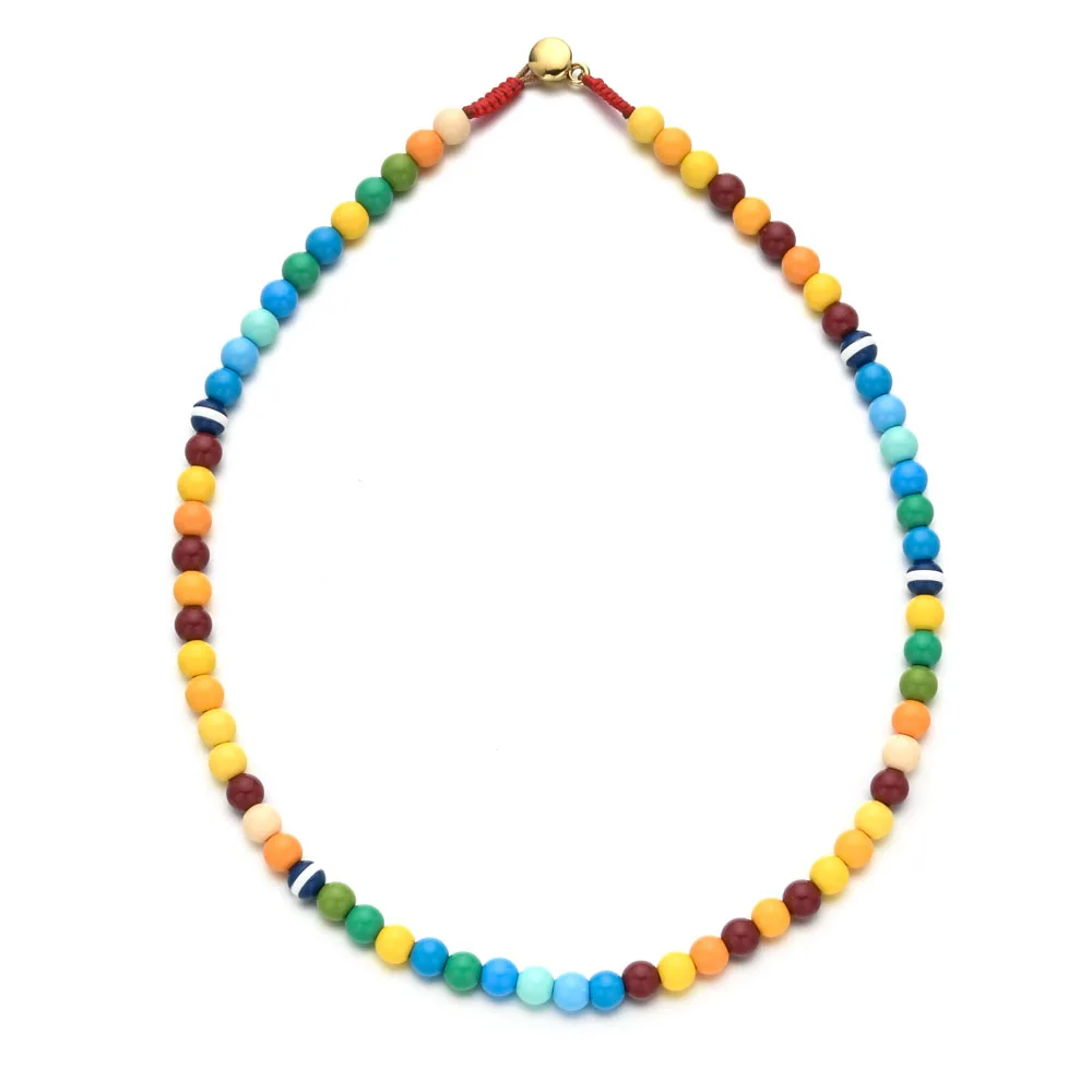 Simple-Enamel-Rainbow-Beads-Strand-Necklace-Women-String-Beaded-Short ...