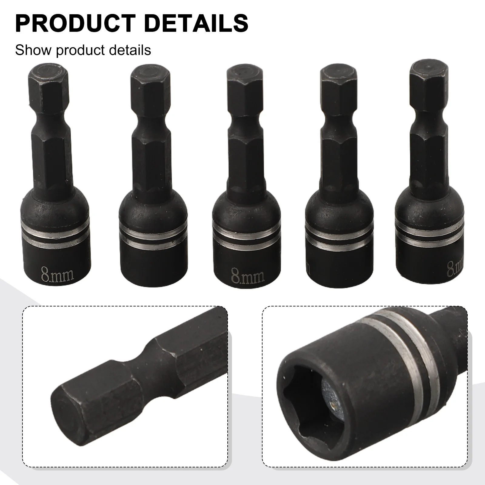 5pcs/set 8x45mm Magnetic Nut Screwdriver Socket Wrench Bit Hex Shank ...