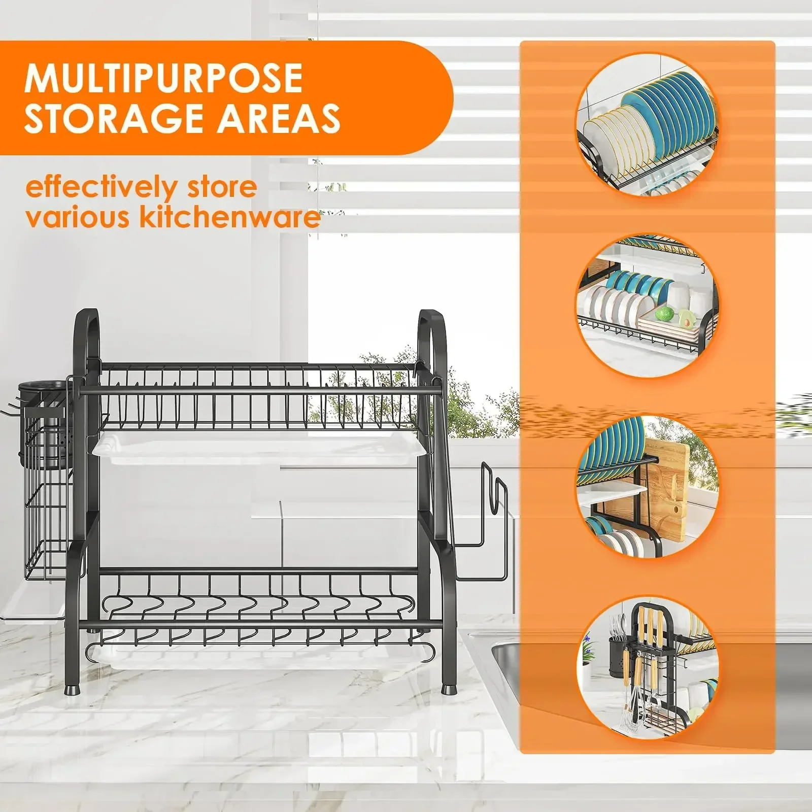 lookare - Kitchen Dish Drainer Large Rust Proof With Space Saving Drain