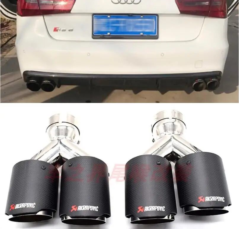 Stainless Steel Carbon Rear Exhaust Tips Pipes For Audi A3 A4 A5 A6 A7 S3 S4 S5 S6 S7 Sline 3 4 ...