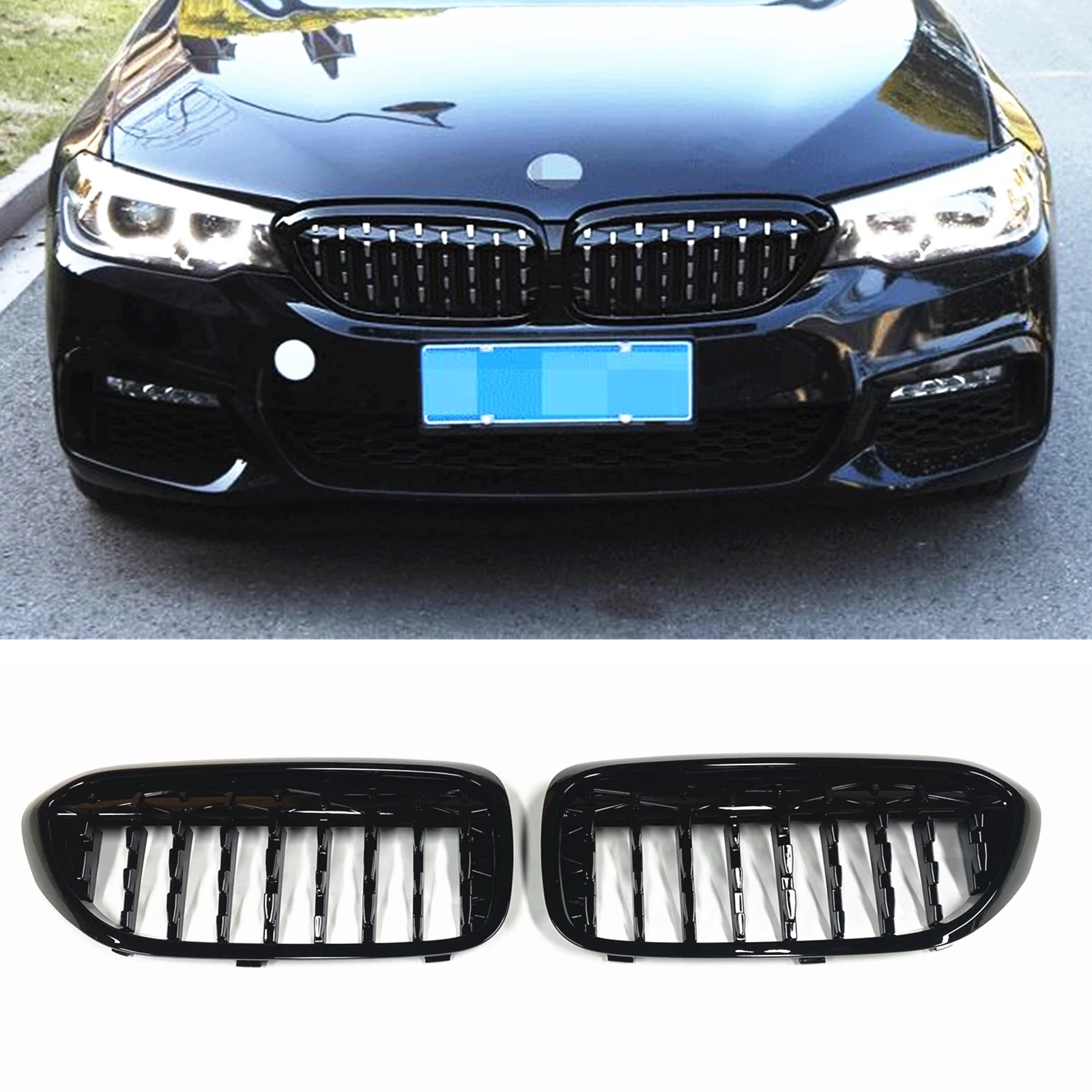 Front Kidney Grille For BMW G30 G31 G38 5 Series 2017 2020 All Black ...