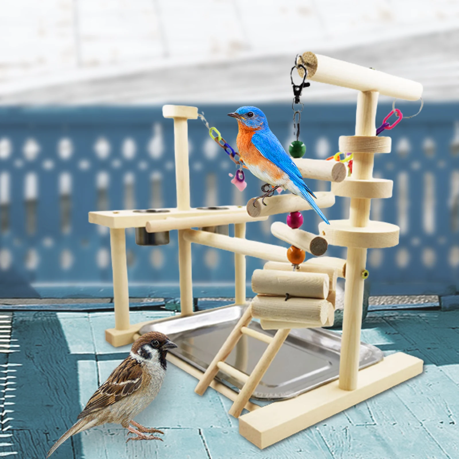 Wooden Pet Parrot Playstand Gym Ladder Playground Cockatiel Bird Play ...