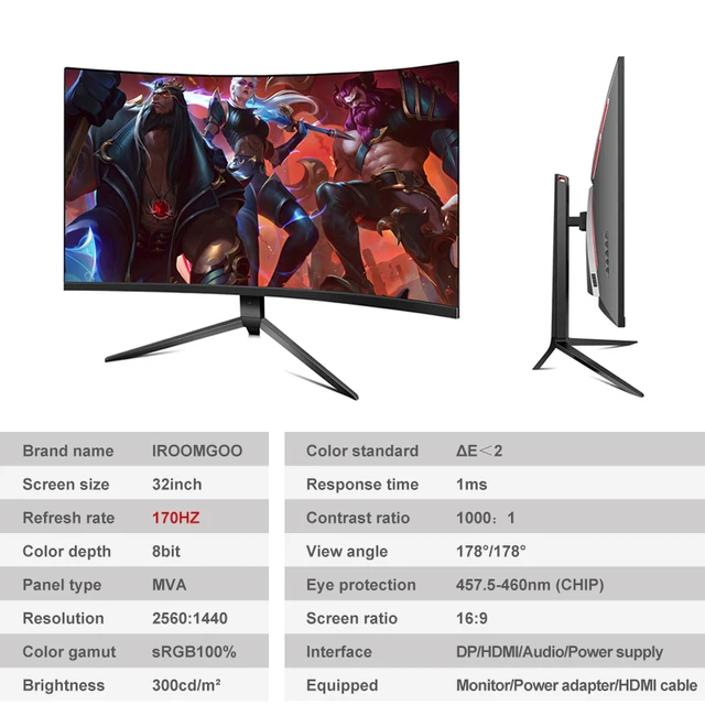 32 inch 240hz Curved Monitor Gamer MVA PC Screen Rotate Stand 2560 ...