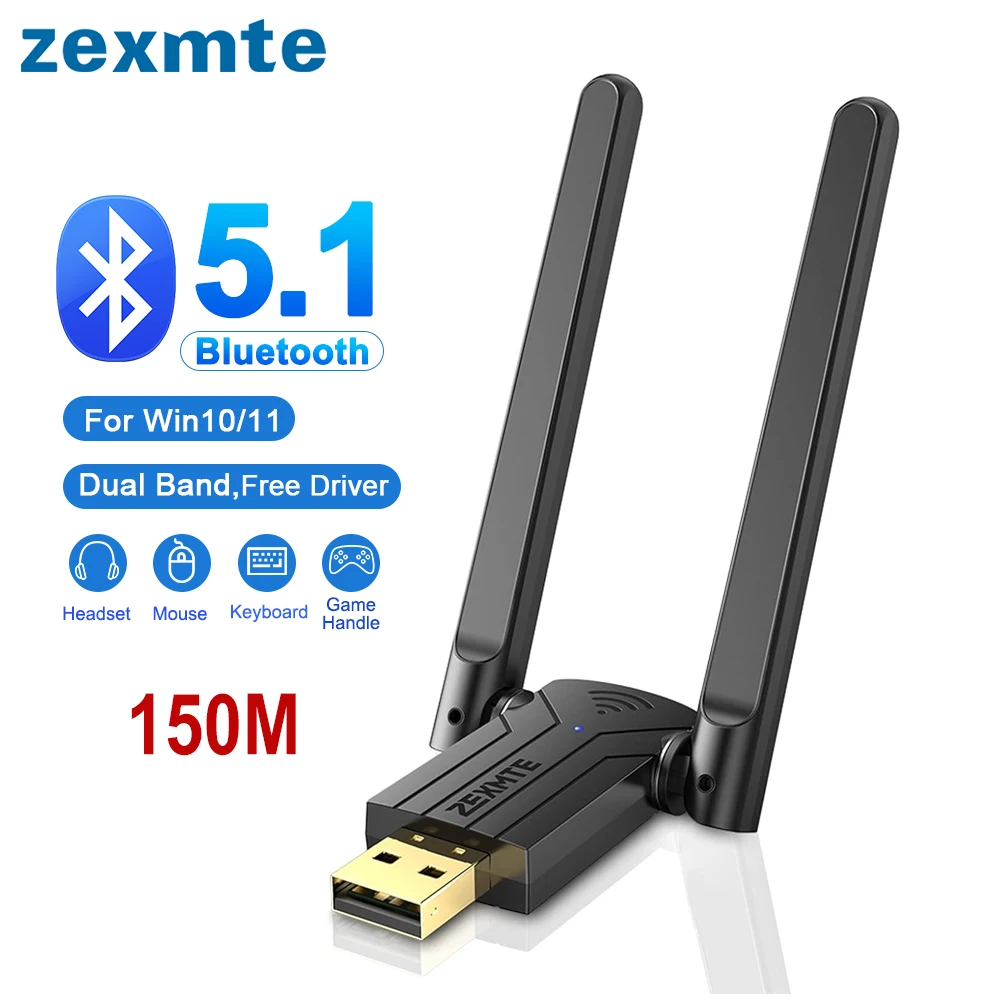 Zexmte 150M Bluetooth Adapter 492FT USB Bluetooth 5.1 5.0 EDR Dongle ...