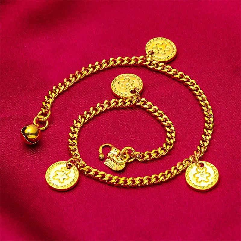 Long-Lasting-Color-Thick-Gold-Plated-Flower-Coins-Charms-Bracelet-Women ...