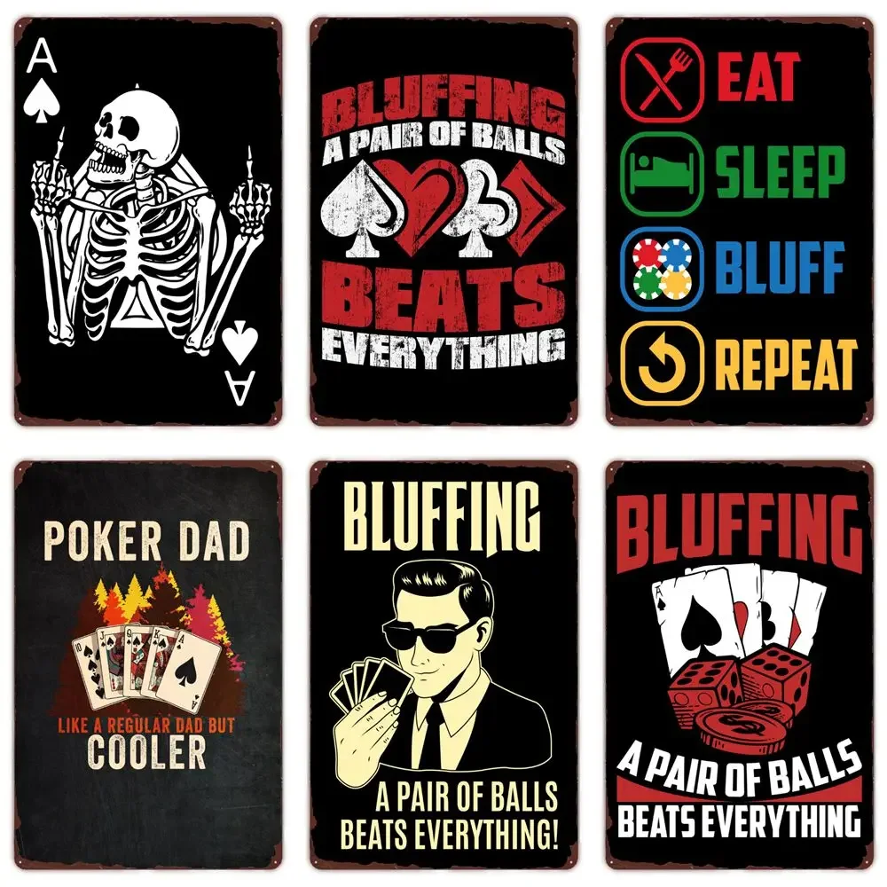 Funny Poker Retro Vintage Metal Tin Sign, Bluffing Art Poster, Bar ...
