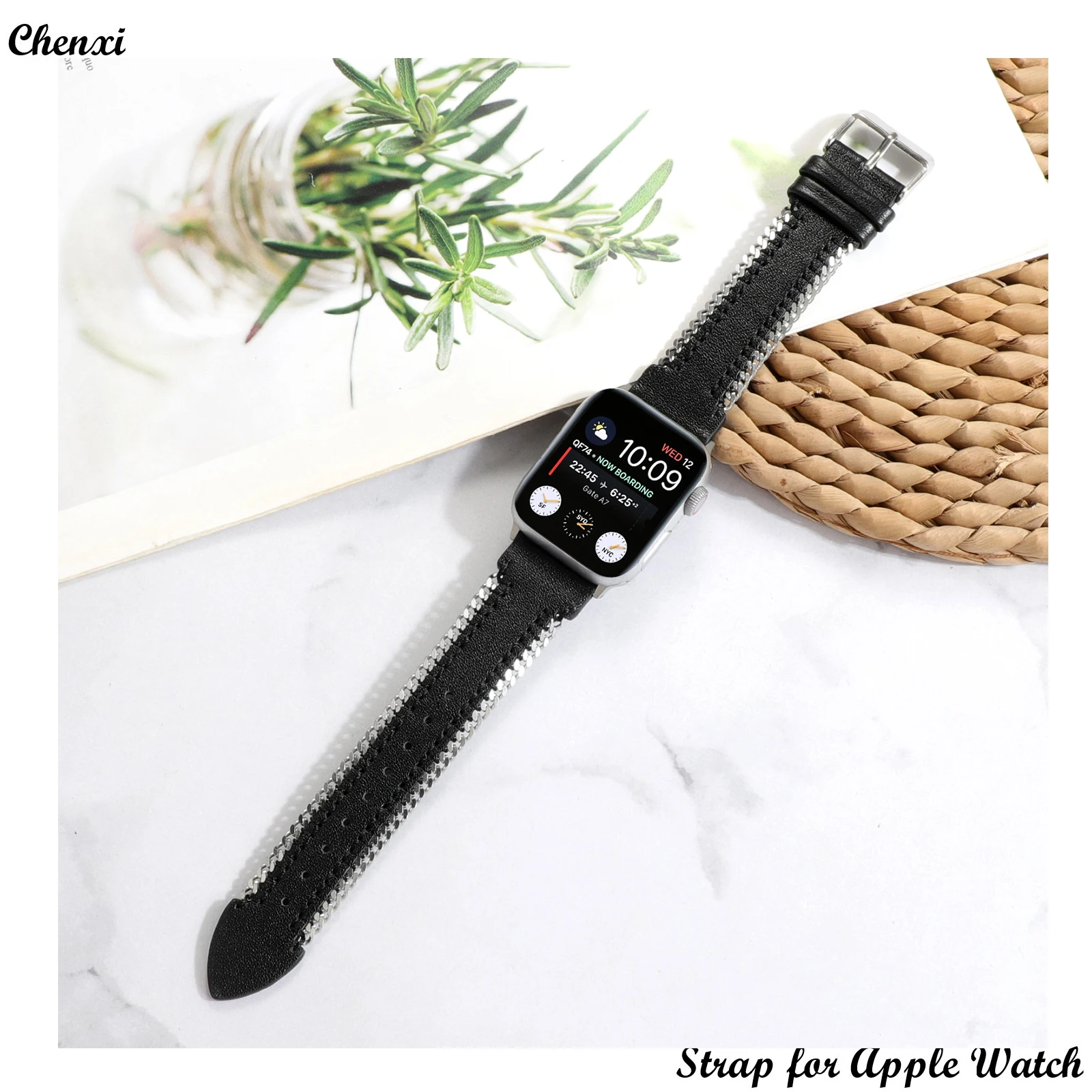 Zipper-strap-for-Apple-watch-band-hand-threaded-metal-chain-for ...