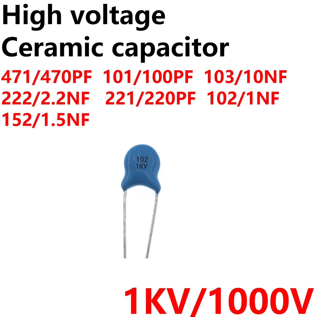 200pcs-capacitor-1KV-1000v-471-470pf-472-681-332-101-100pf-223-100nf ...