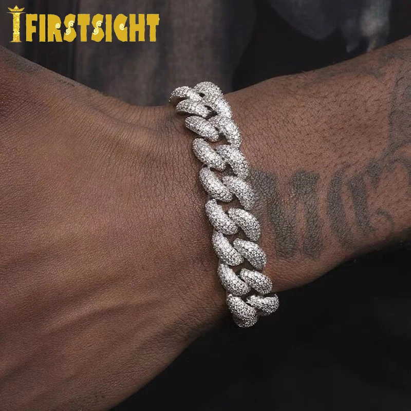 Novo iced out bling 15mm cz caixa pesada fecho cubana link corrente ...