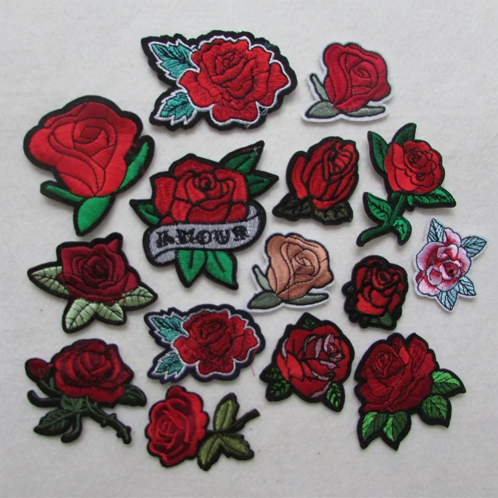 hot-sale-Iron-on-Sew-on-Patches-Red-Rose-Flower-Embroidery-Motif ...