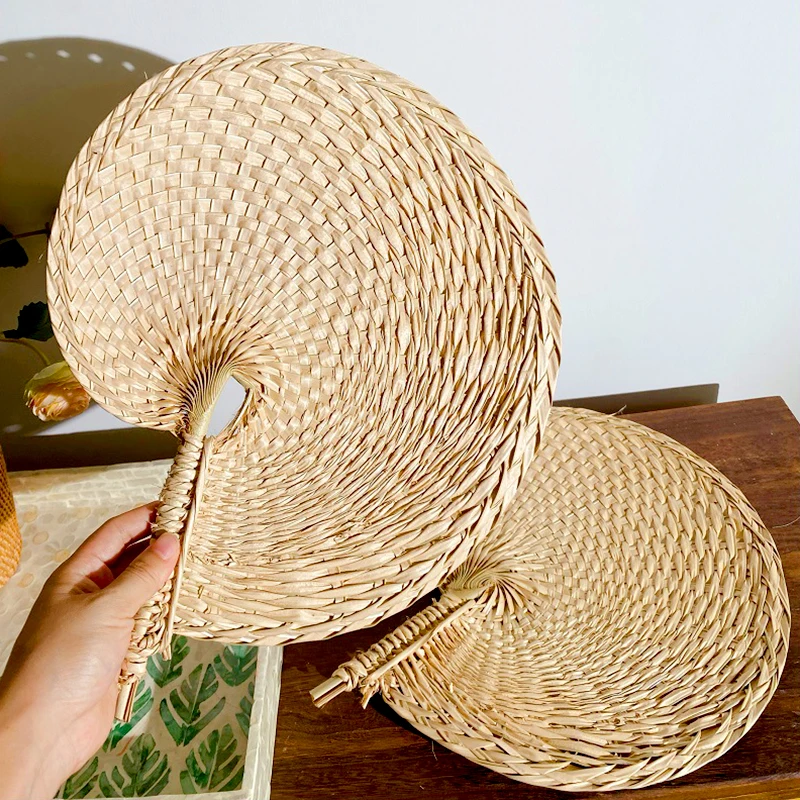 Chinese-Style-Handmade-Hand-Fans-Natural-Palm-Leaf-Braided-Handheld ...