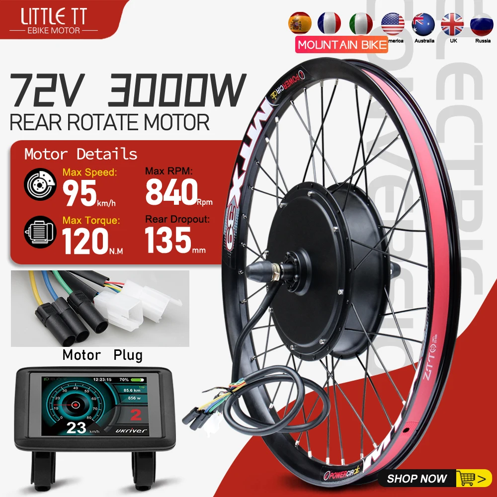 72V 3000W MTX39 E-Bike Conversion Kit Brushelss Gearless Rear Wheel Hub ...