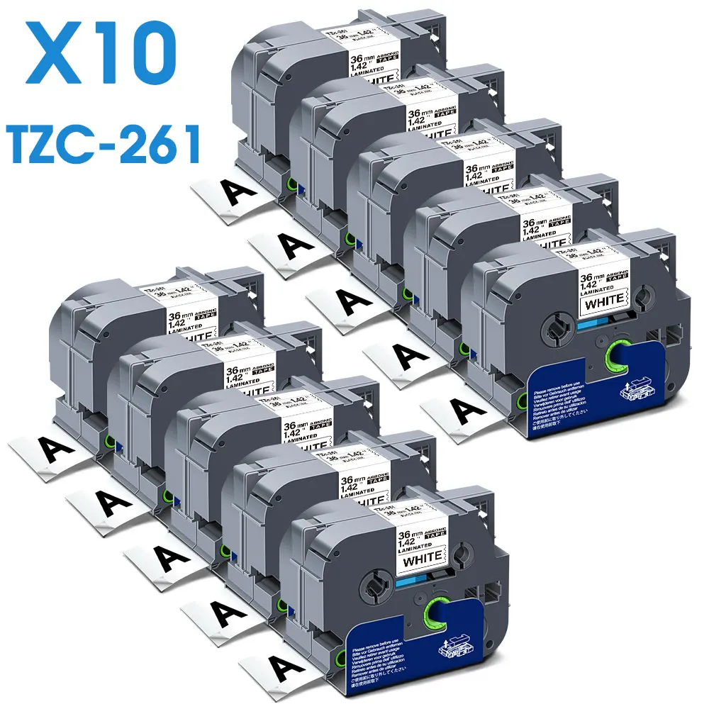 10PK 36mm 261 Laminated Label Compatible for Brother TZe261 TZ261 Black ...