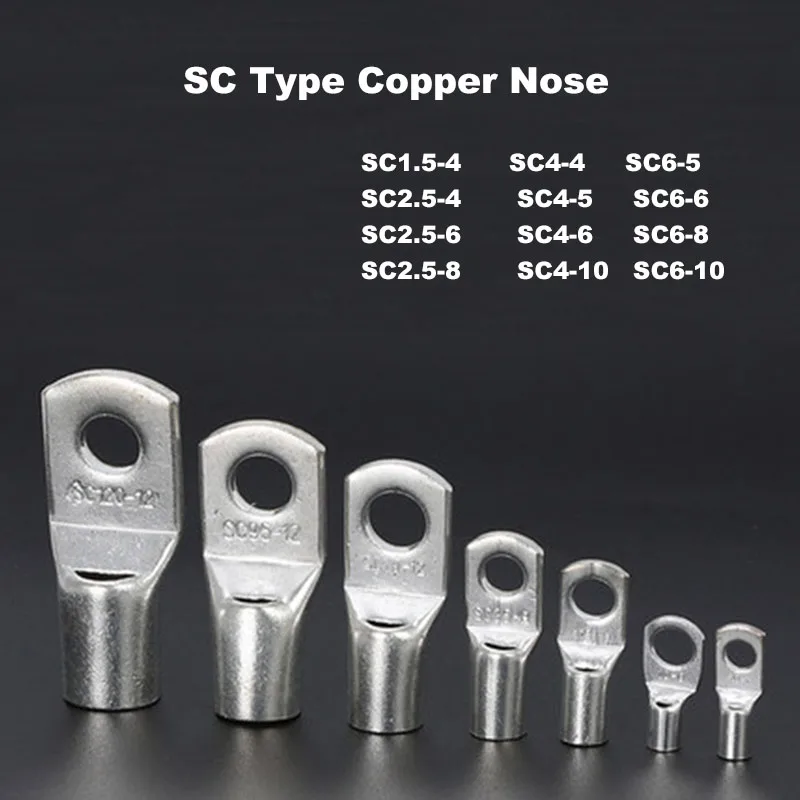 10Pcs SC Type Wire Nose Terminal SC1.5/2.5/4/6 Bare Copper Battery Block Lugs Hole ID 4/5/6/8 ...