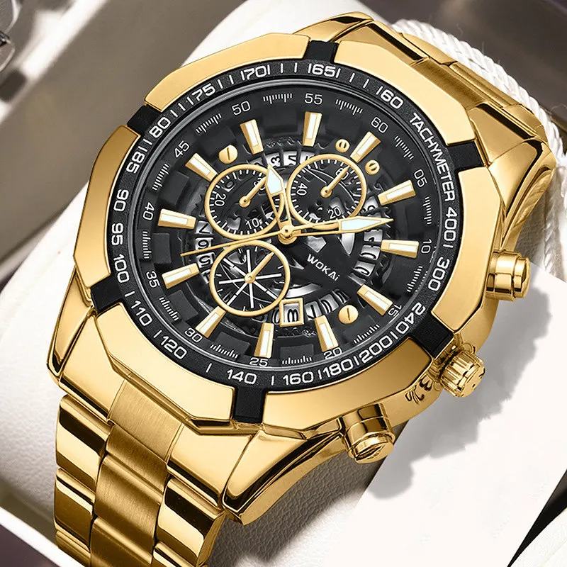Gold Silver Luxury Men's Watches Stainless Steel Fashion Quartz Watch ...