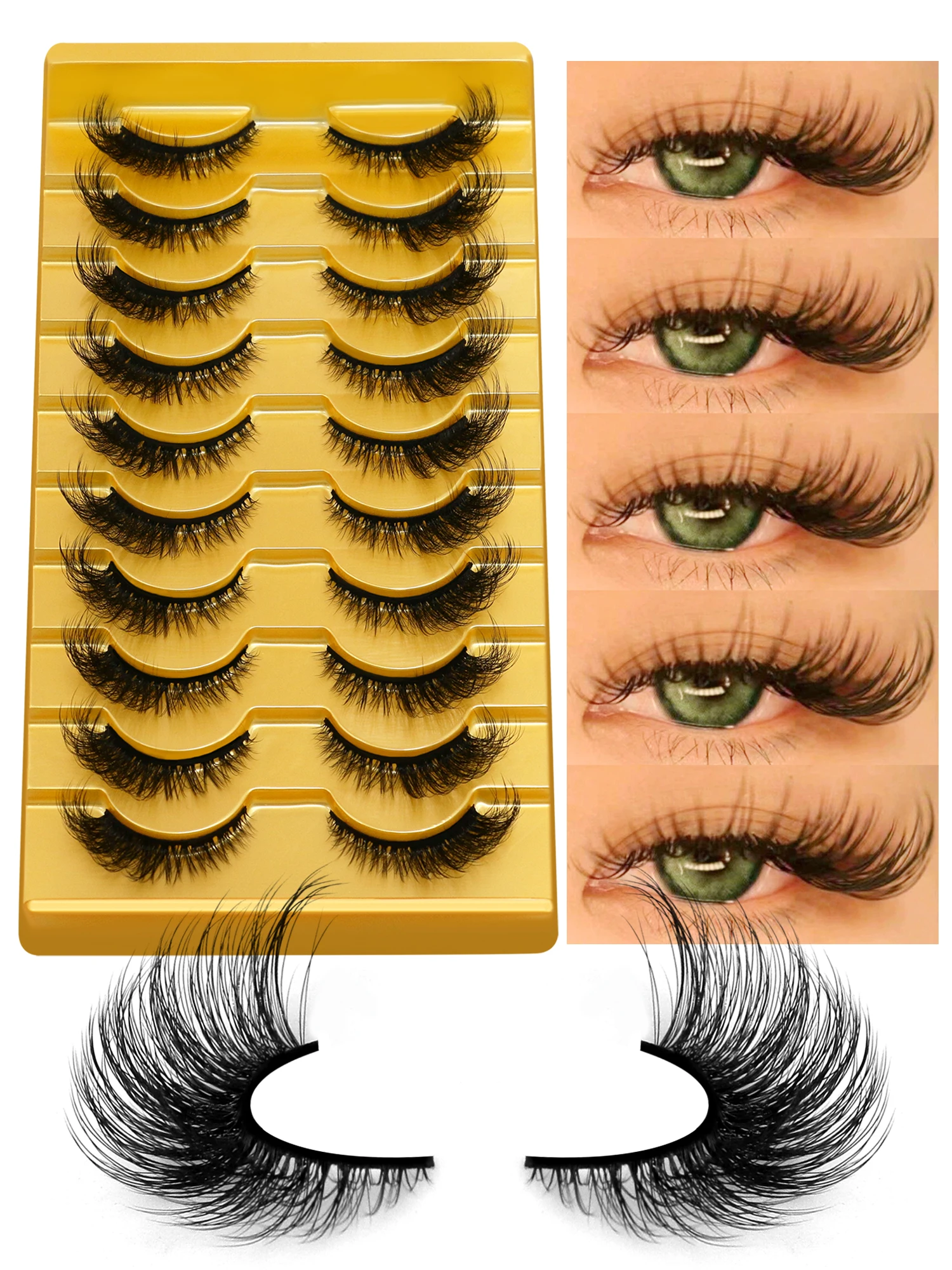 GROINNEYA-Cat-Eye-Lashes-Fluffy-Faux-Mink-Eyelashes-Soft-Cross-Wispy ...