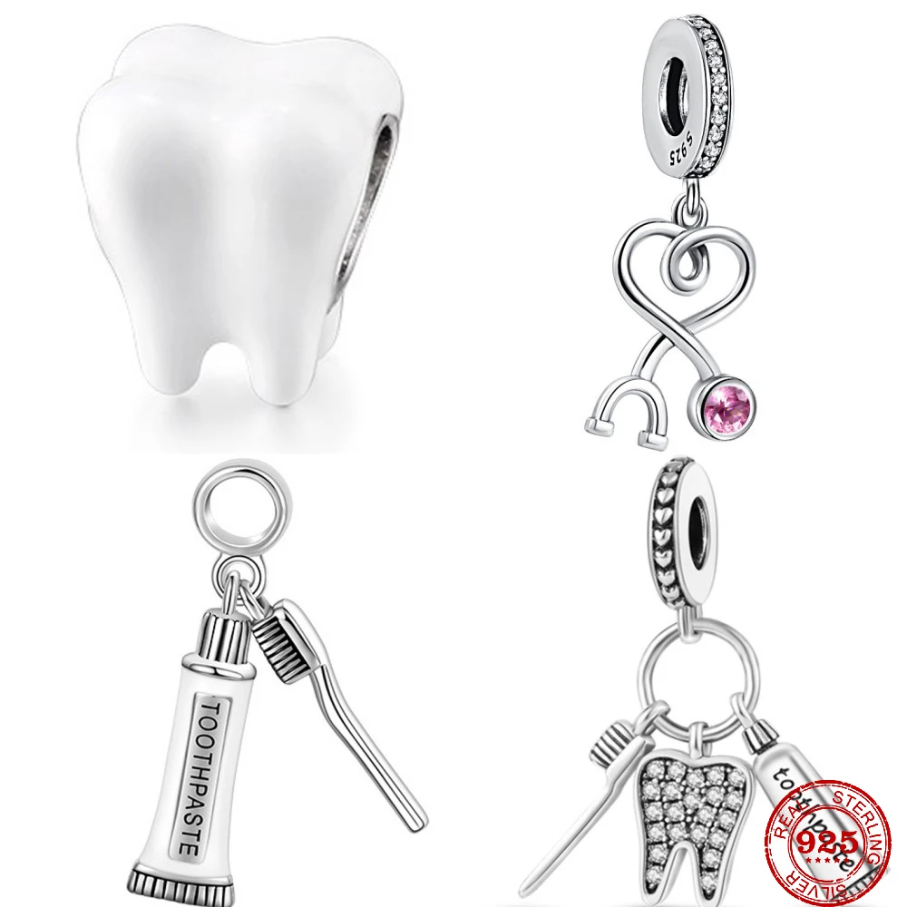 New-925-Sterling-Silver-tooth-toothbrush-toothpaste-Hot-Fine-charm ...