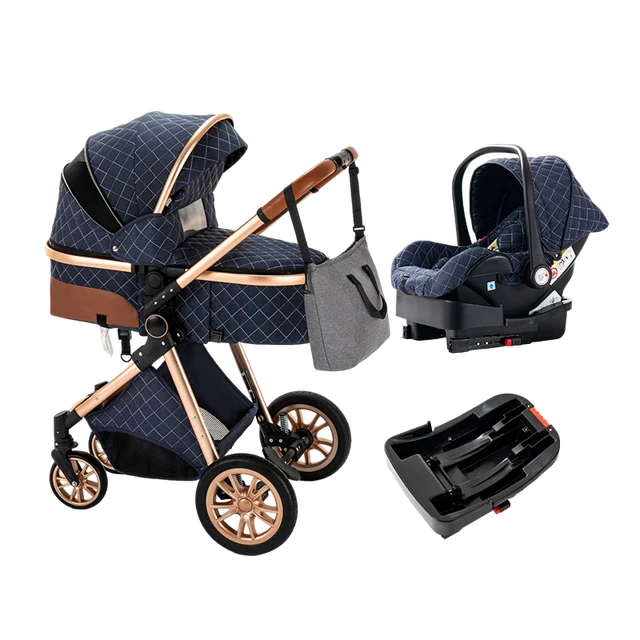 3 in 1 Baby Stroller Royal Luxury Leather Aluminum Frame High Landscape ...