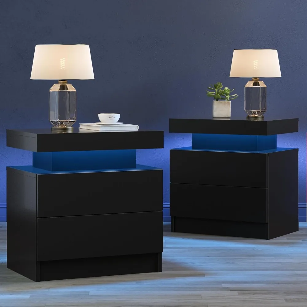 Nightstand-LED-Set-of-Bedside-Table-LED-Night-Stand-with-LED-Lights ...