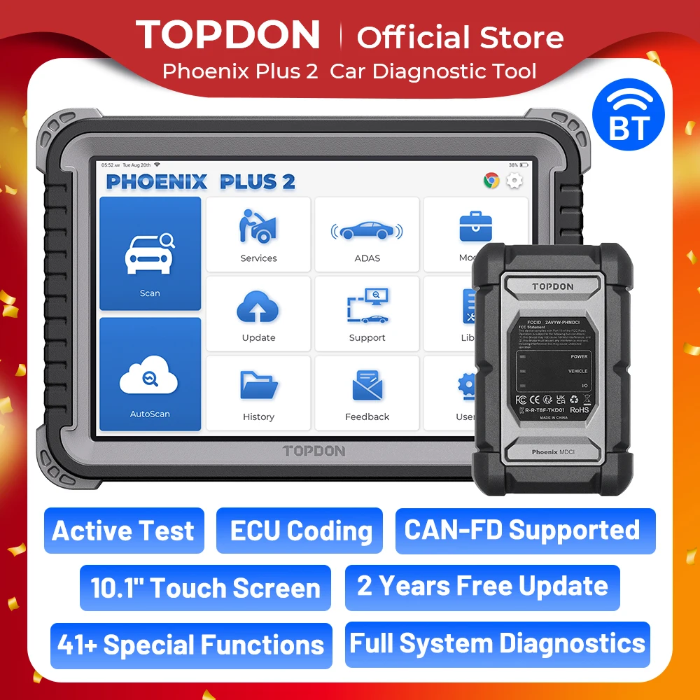 Topdon Phoenix Plus 2 Automotive Car Diagnostic Tool ECU Coding Scan ...