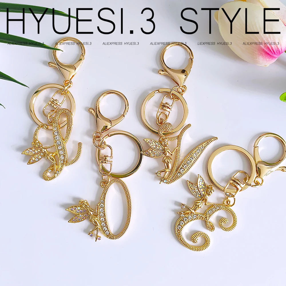 Luxury-Rhinestone-Elf-Girl-Letter-Keychain-Gold-Color-A-Z-Alphabet ...