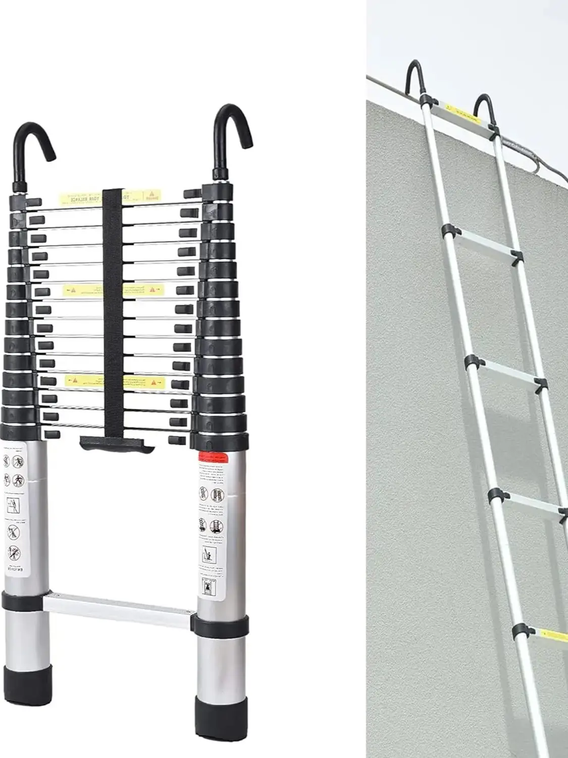 6-2M-Heavy-Duty-Telescopic-Ladders-With-Hooks-14-Steps-Aluminum ...