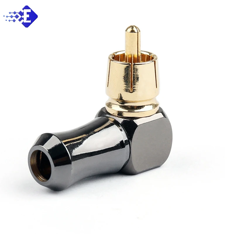1pc Black Gold Plated Right Angle RCA Male Plug 90 Degree Snake King ...