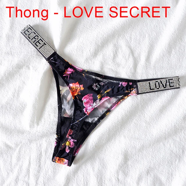 Sexy Women Pantie Crystal Rhinestone Letter Secret Underwear Fitness ...