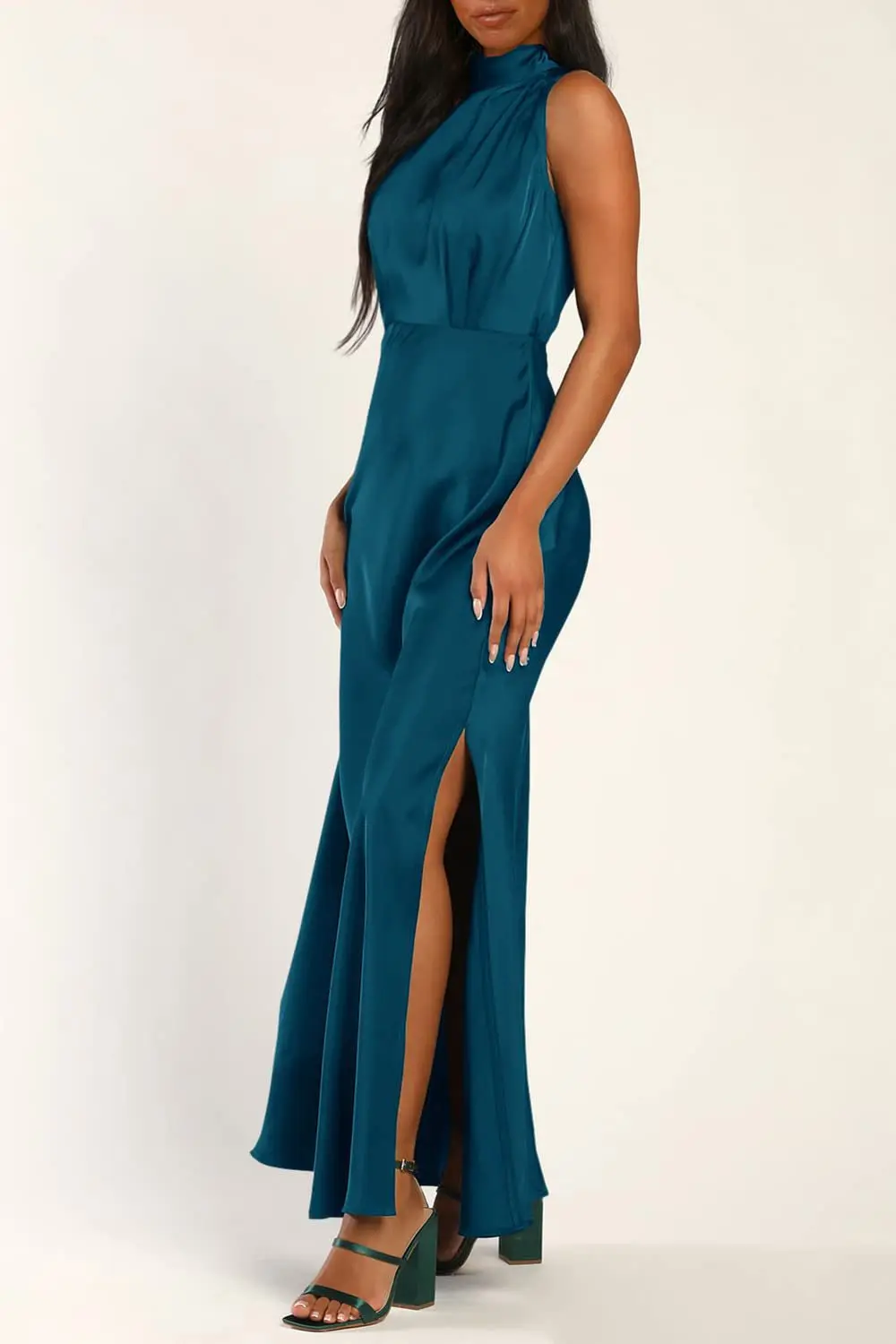 Robe,robe de soirée légère en satin pour femmes,haut de gamme,sans manches,col montant,célébrité ...