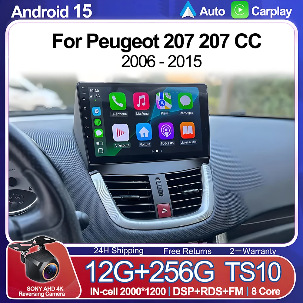 CarPlay Autoradio Android 15 For Peugeot 207 207 CC 2006 - 2015 Car ...