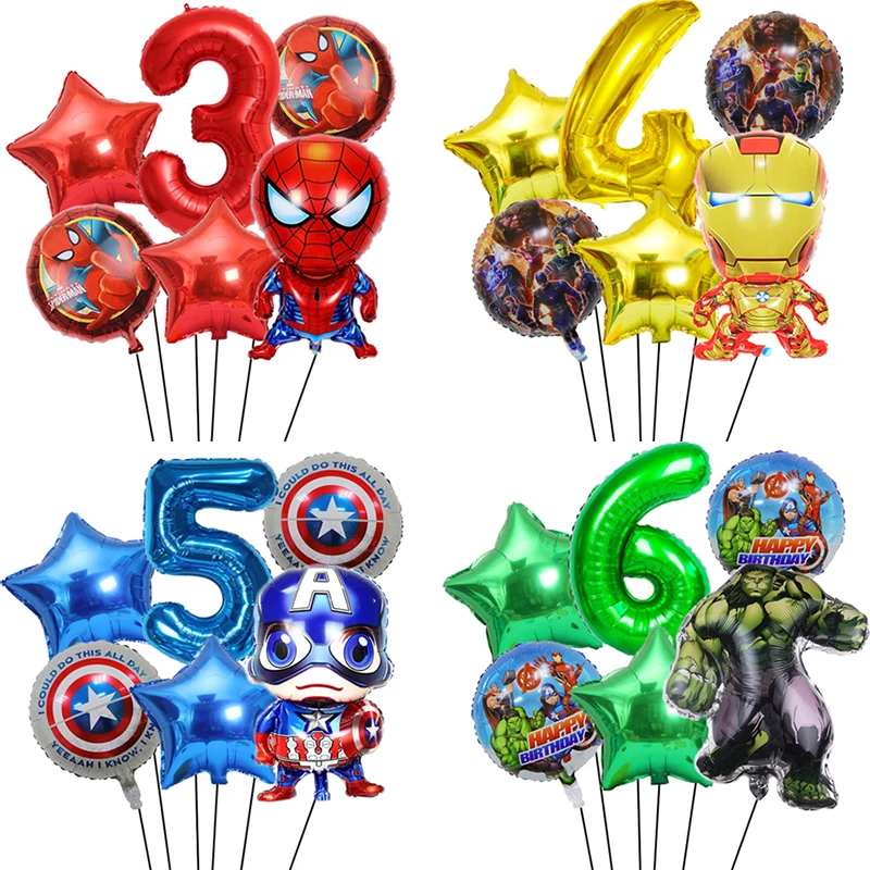 Globo-de-aluminio-de-Marvel-6-piezas-SpiderMan-Hulk-Iron-Man-decoraci-n ...
