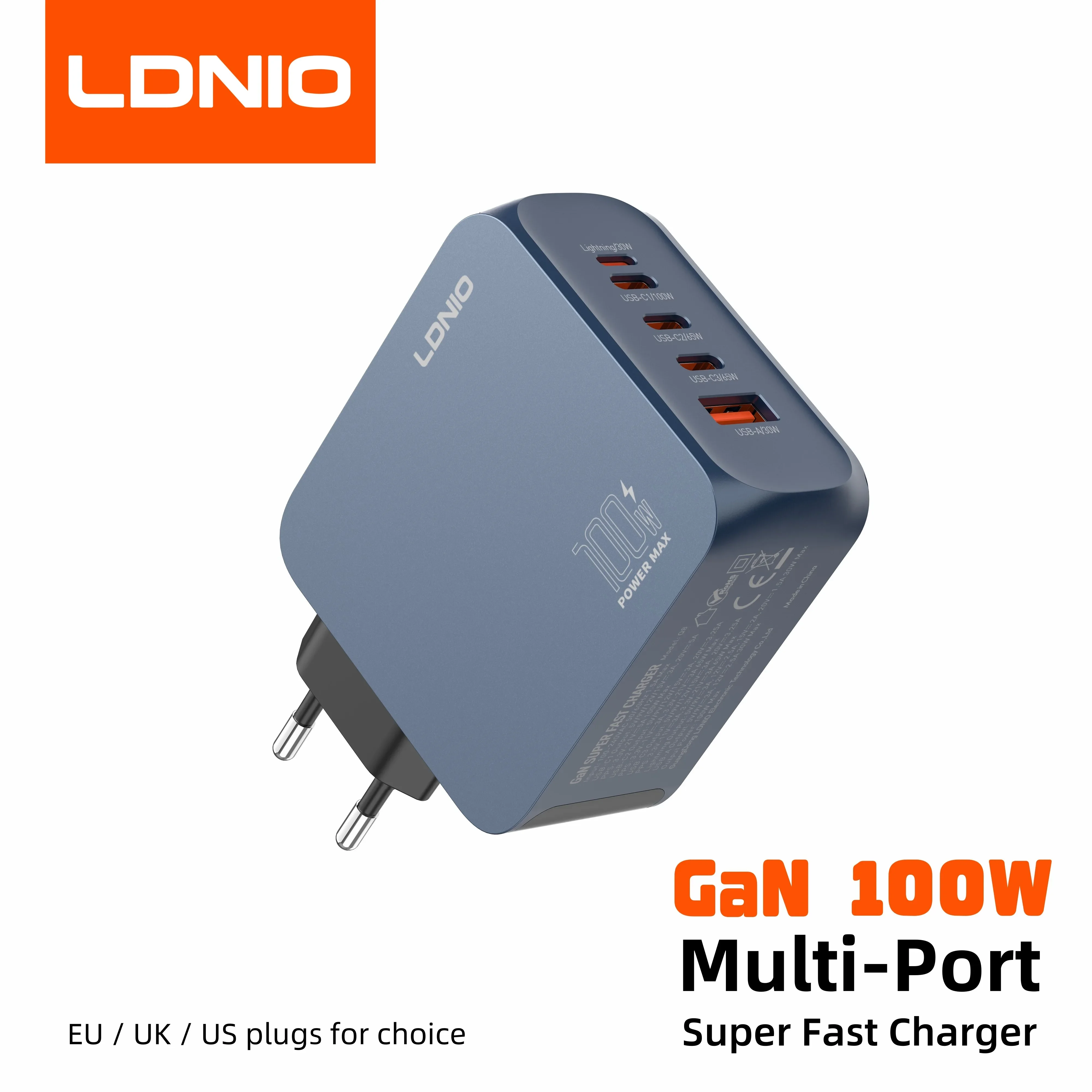 LDNIO Gan 100W Fast Charge Charger Type-C 65W 45W UK EU US Plug USB ...