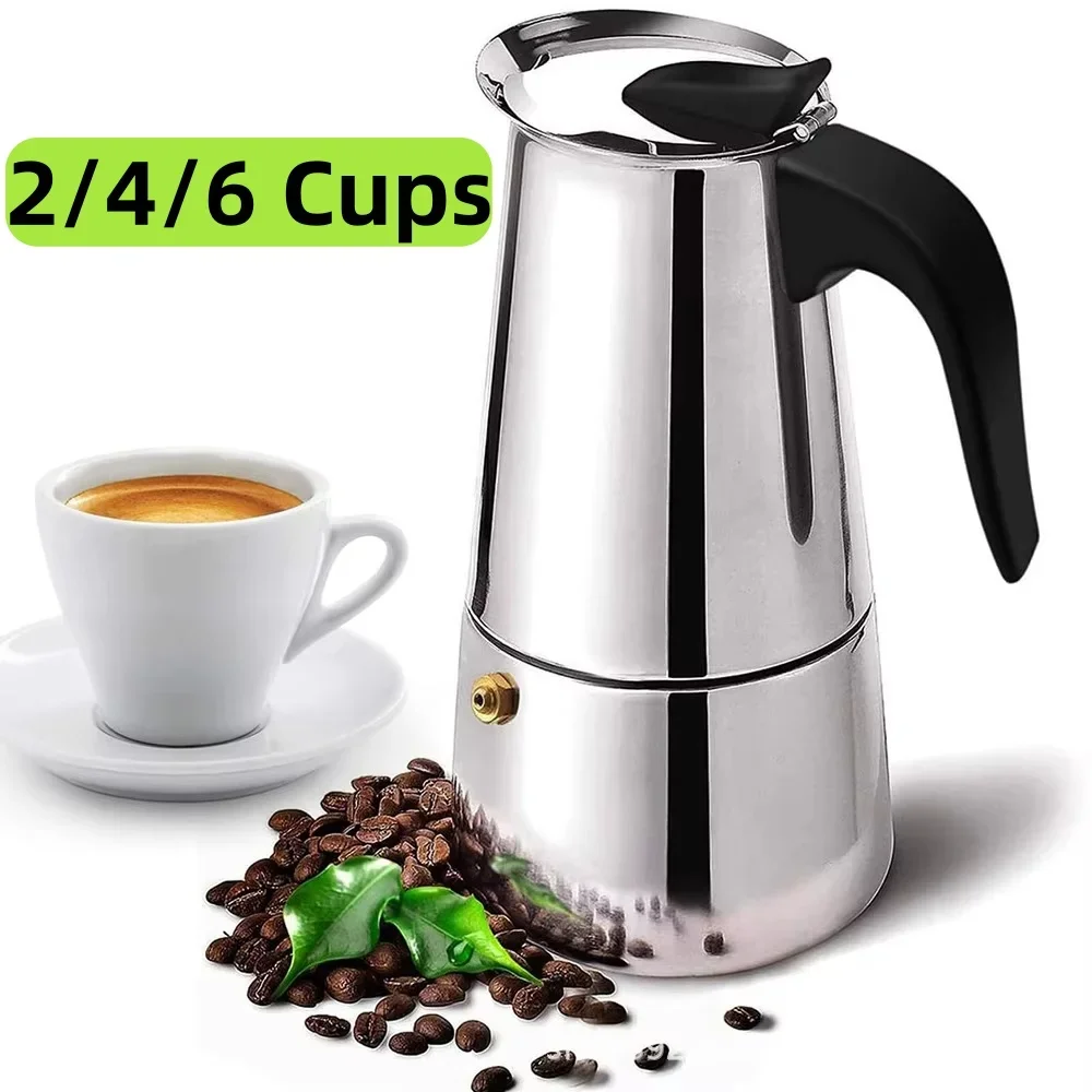 Coffee maker Moka Pot, 2/4/6 Cups Stainless Steel Cafe Percolator Maker ...