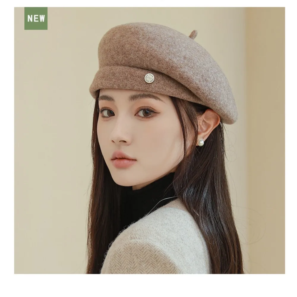 Beret-Hat-Women-Autumn-Winter-Light-Luxury-Wool-Blend-Show-Face-Small ...
