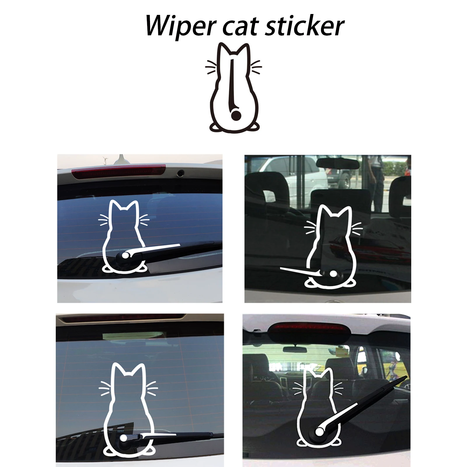 1PC White/black Moving Tail Cat Car Sticker Window Wiper Decals Rear ...