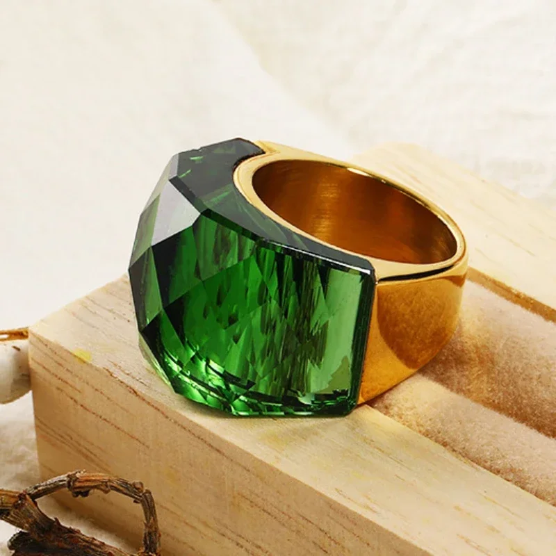 Anillos-de-cristal-verde-nicos-para-ni-as-y-mujeres-anillo-de-acero ...