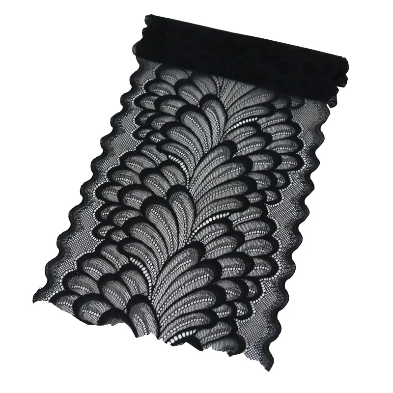 (3 meters) 22cm Black Leaves Elastic Stretch Lace Trims For Clothing ...