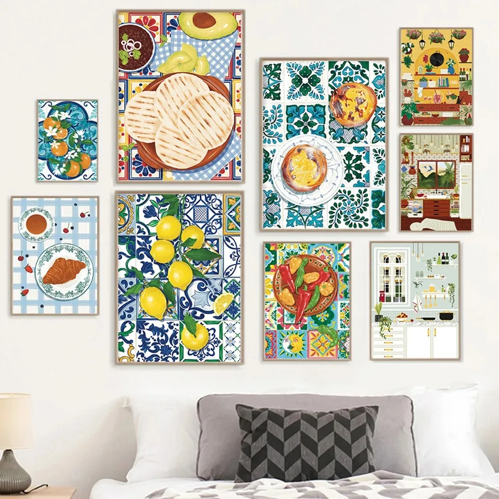 Pasteis-Mexican-Chillis-Lemon-Arepas-Posters-Retro-Canvas-Painting ...