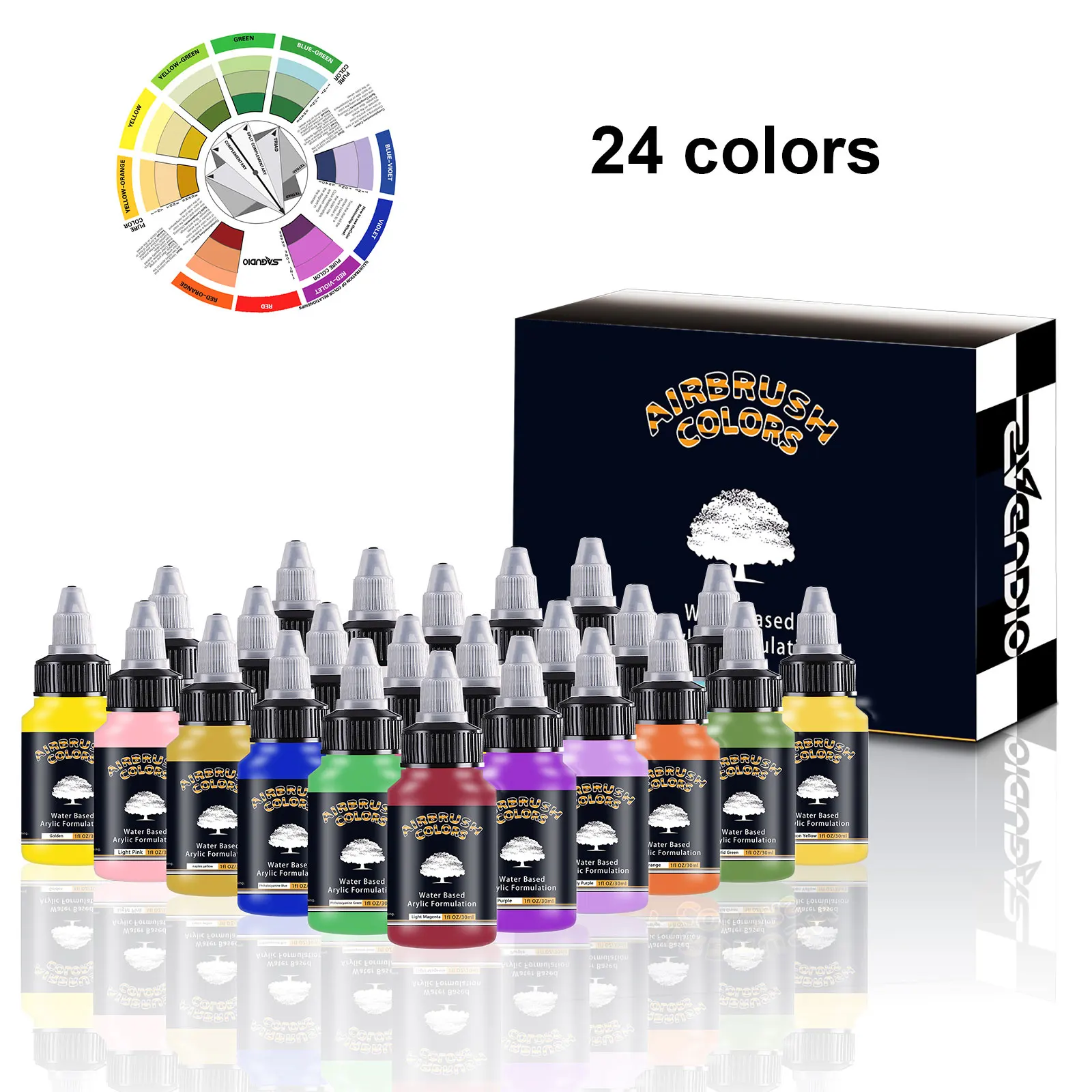 24-Colors-Set-Airbrush-Acrylic-Paint-Water-Based-Pigment-Set-Paint-For ...